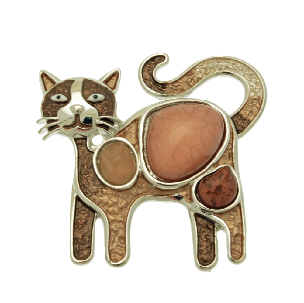 Mocha Cat Magnetic Brooch - Silver 54